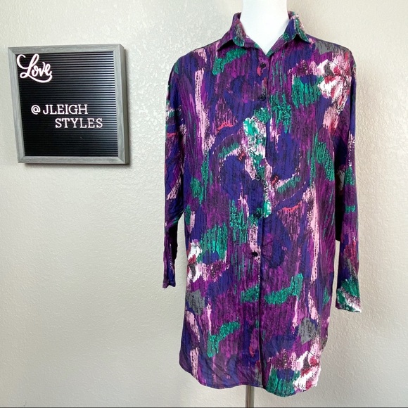 Vintage | Tops | Vintage 8s Purple Abstract Graphic Button Up Top ...